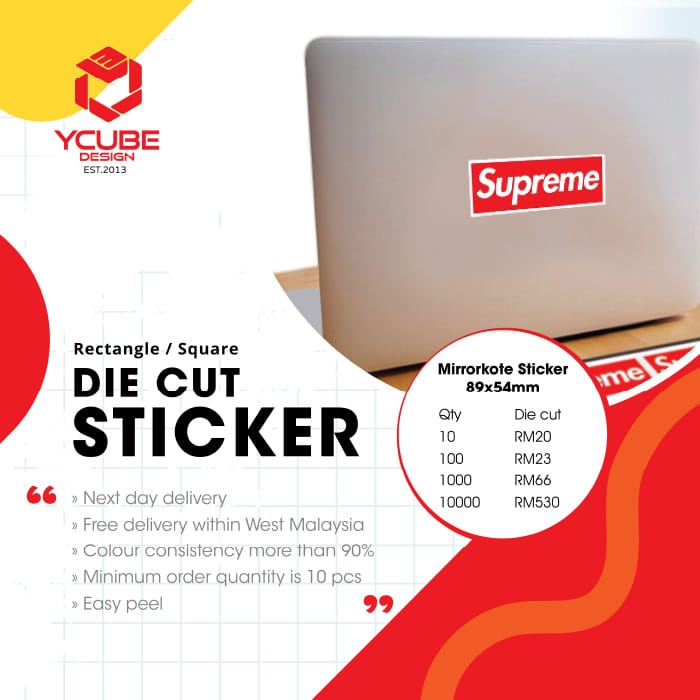 A4 Die Cut Sticker (Rectangle/Square) 210 x 297mm | Ycube Branding Sdn Bhd